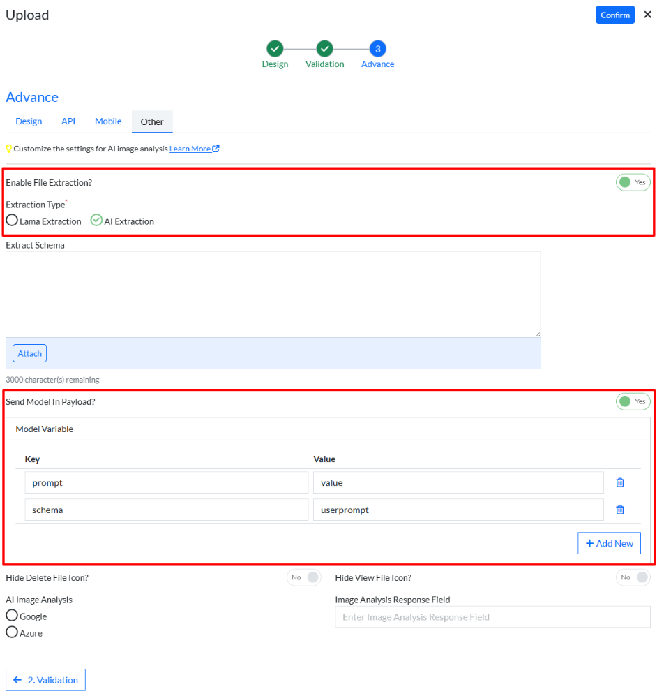 AI File Upload Configuration - No-Code Software Platform | Applications | NCAMEO