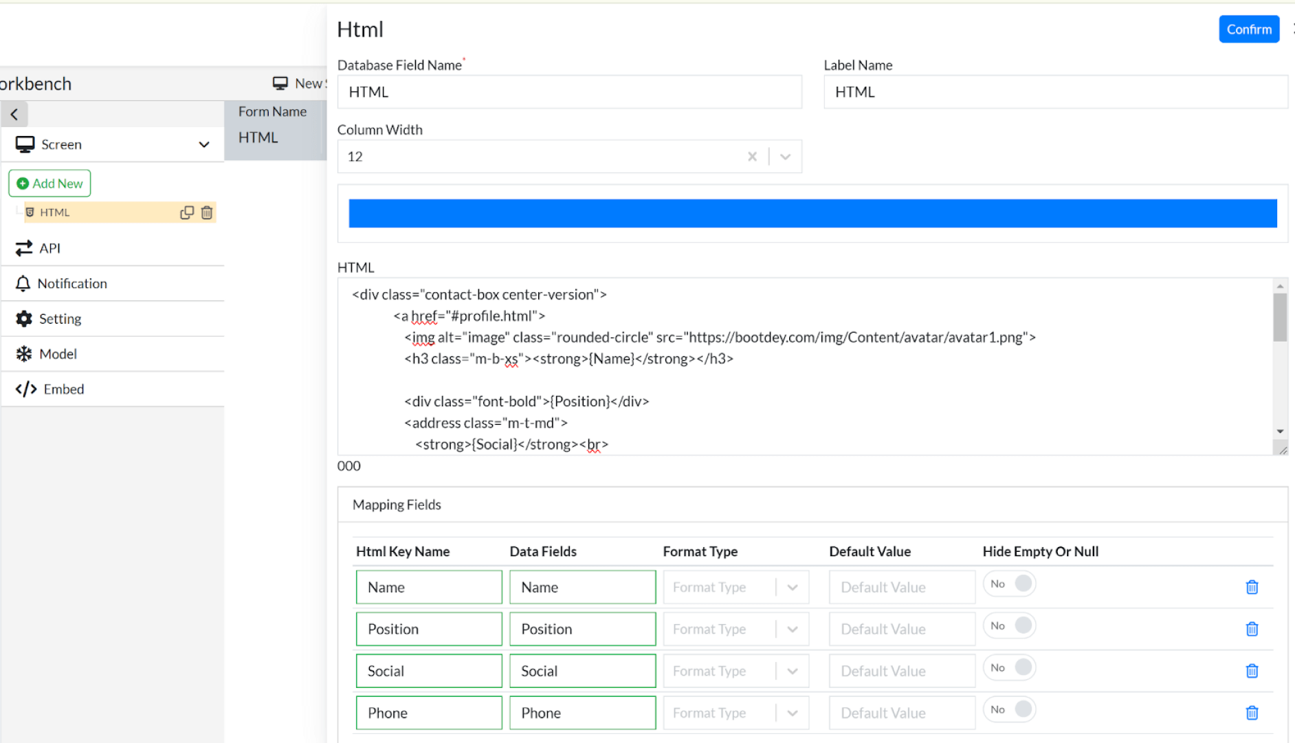 Html Configuration - No-Code Software Platform | Applications | NCAMEO